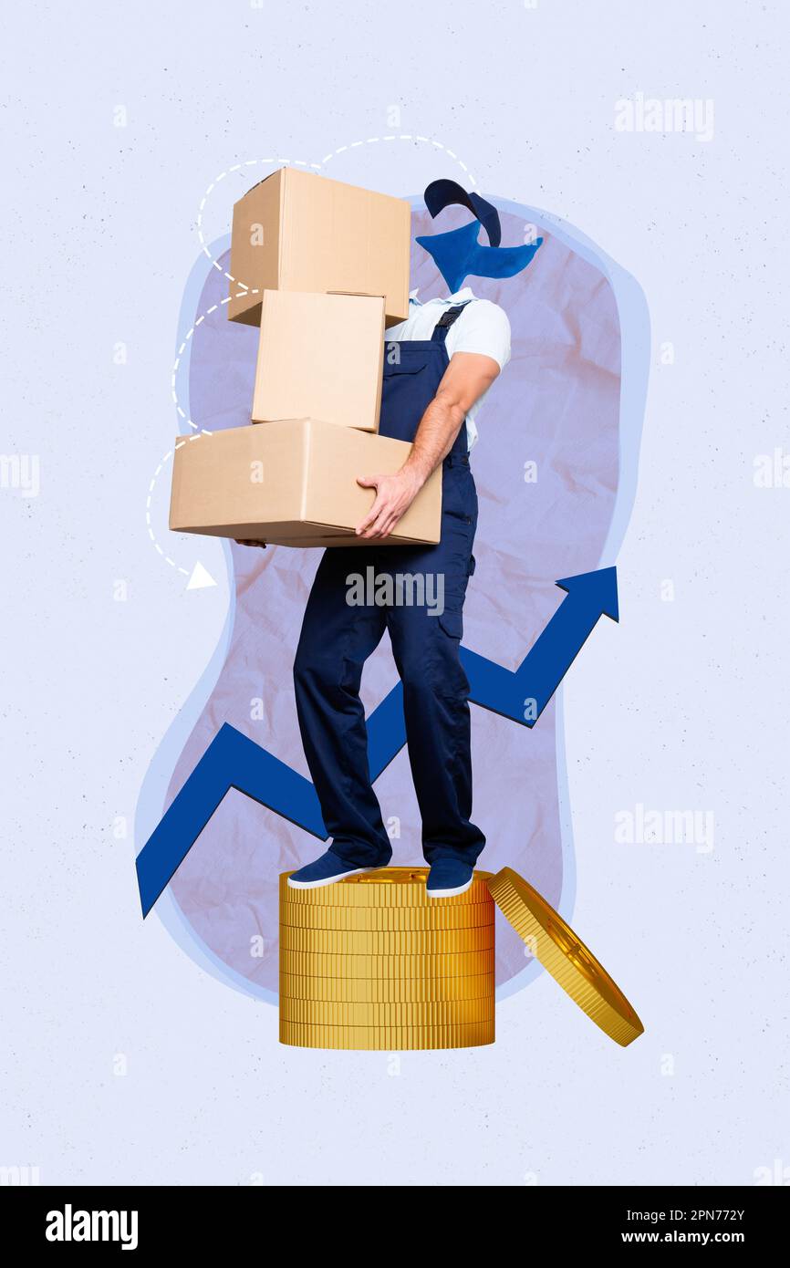 Artwork magazine collage picture of courier delivering carton boxes ...
