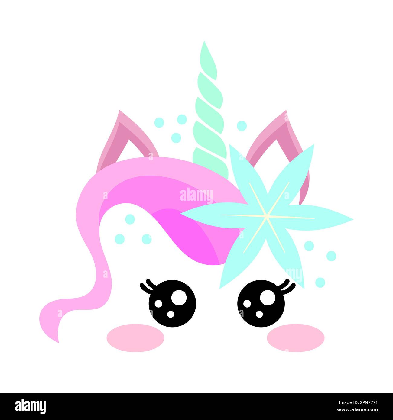 Pretty unicorn face with pink hair cartoon illustration Stock Vector ...