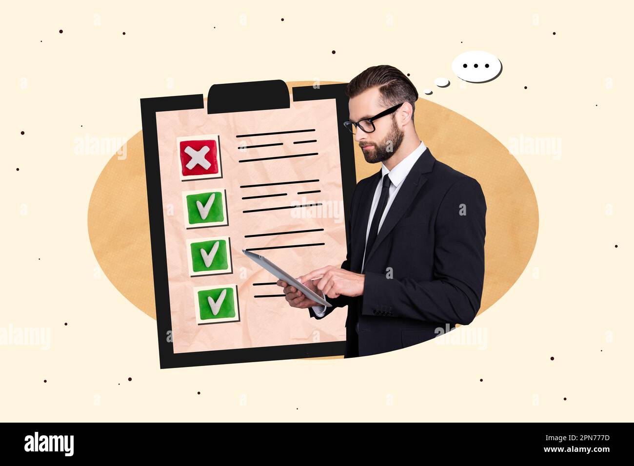 Creative abstract template graphics collage image of smart clever guy ...