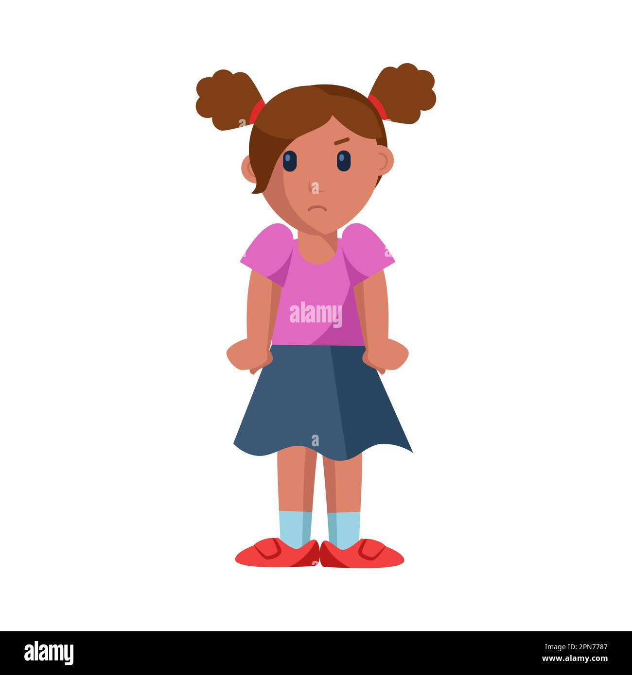 Angry little girl with tense arms cartoon vector illustration Stock ...