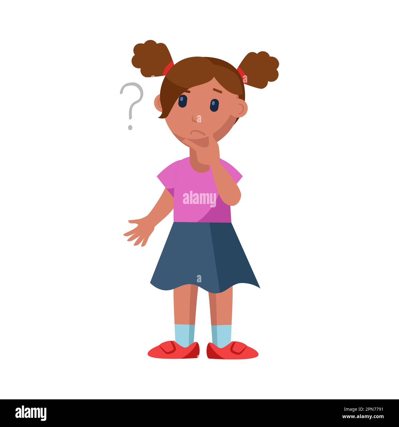 Cute little girl thinking cartoon vector illustration Stock Vector ...