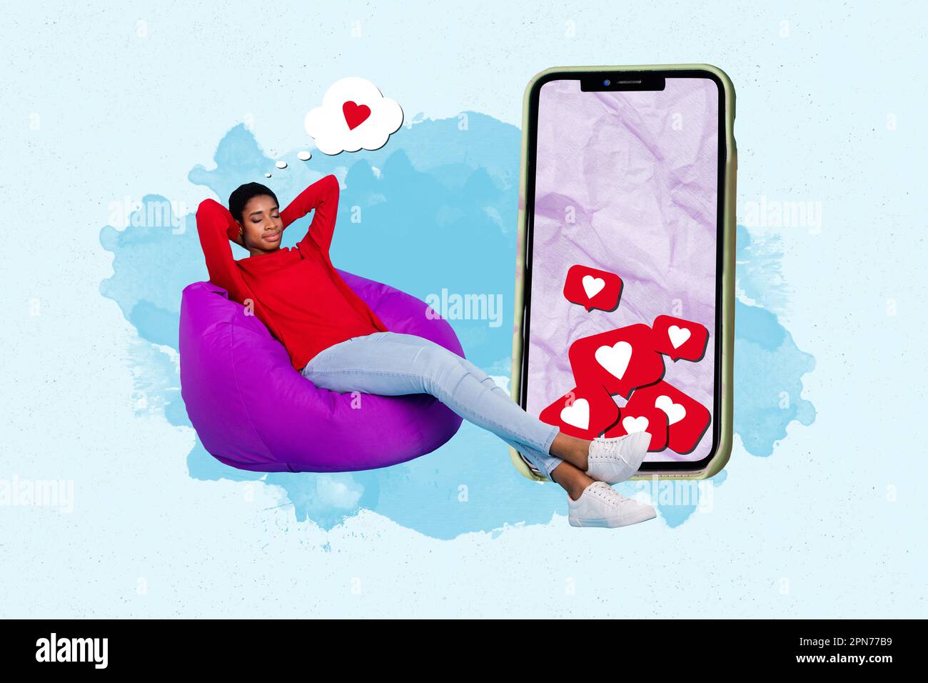 Collage 3d pinup pop retro sketch image of resting relaxing lady guy ...