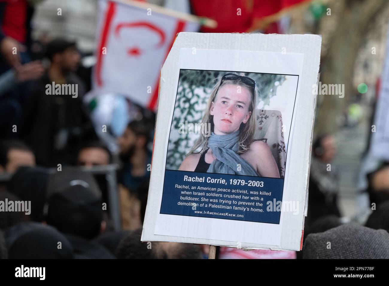 London, UK. 16 April, 2023. A poster of American activist Rachel Corrie ...