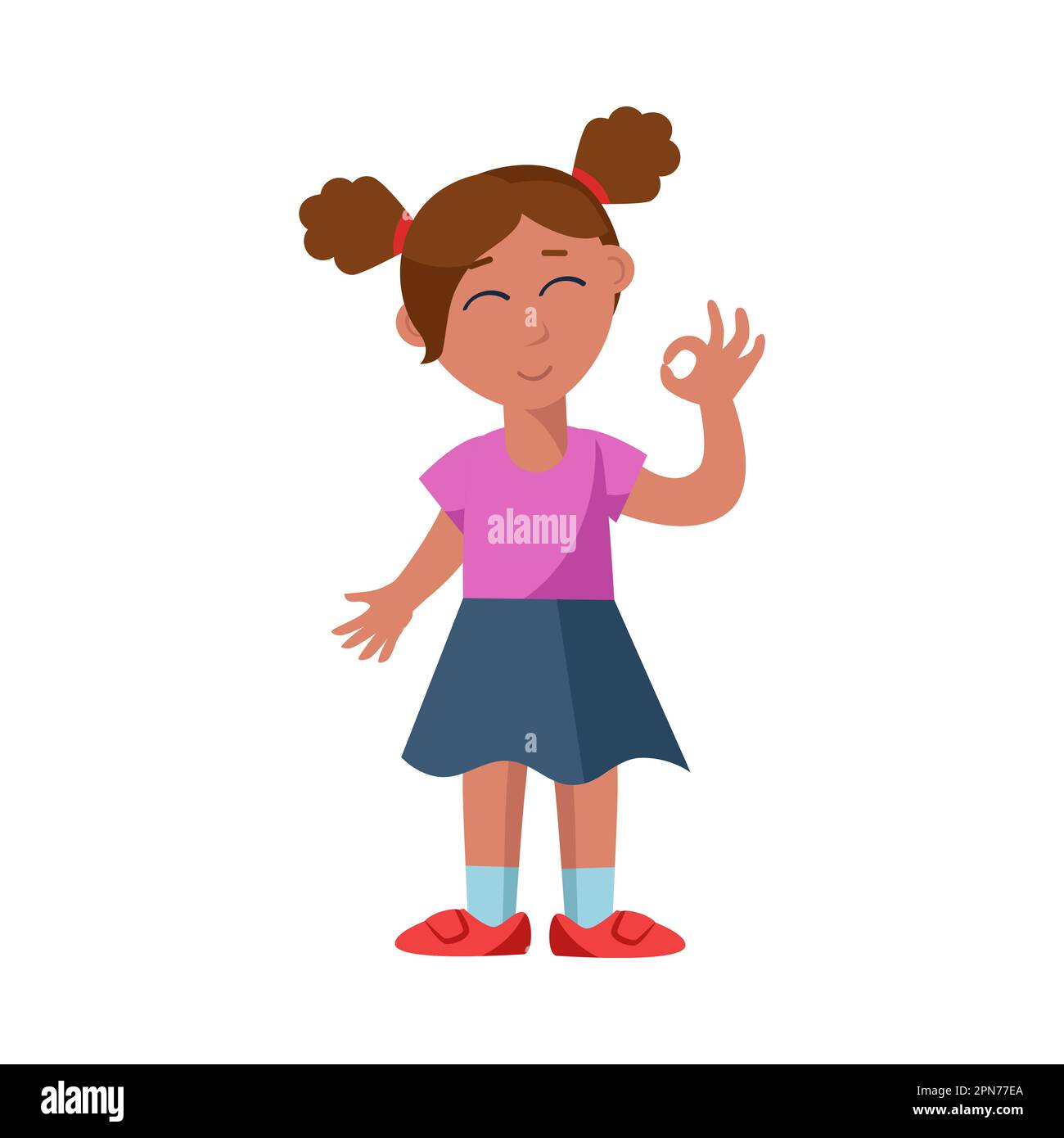 Cute little girl showing ok sign cartoon vector illustration Stock ...
