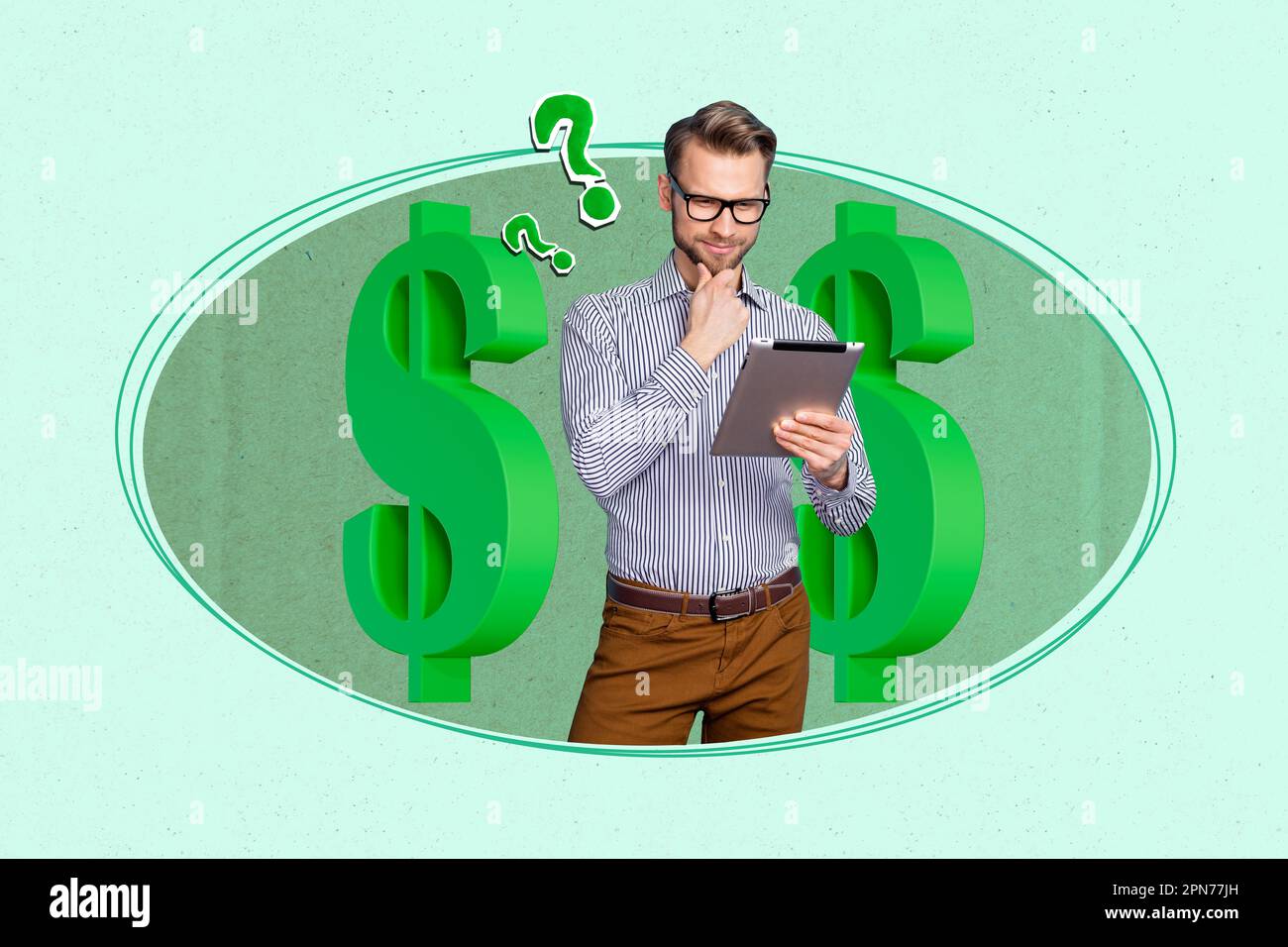 Creative template graphics collage image of smart clever guy thinking ...