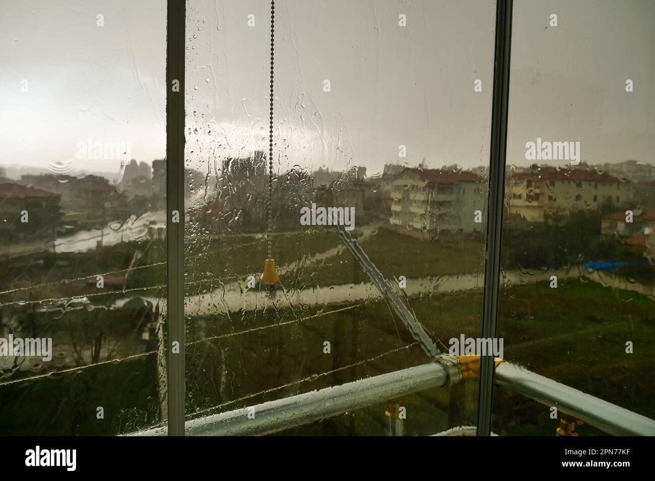 Heavy Rain from the Closed Glass Balcony, Rain View from the Balcony ...