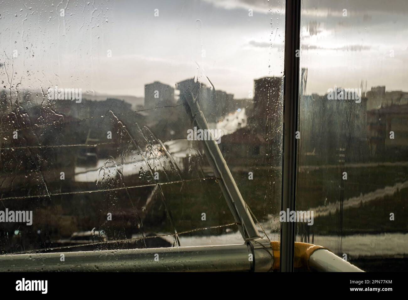Heavy Rain from the Closed Glass Balcony, Rain View from the Balcony ...