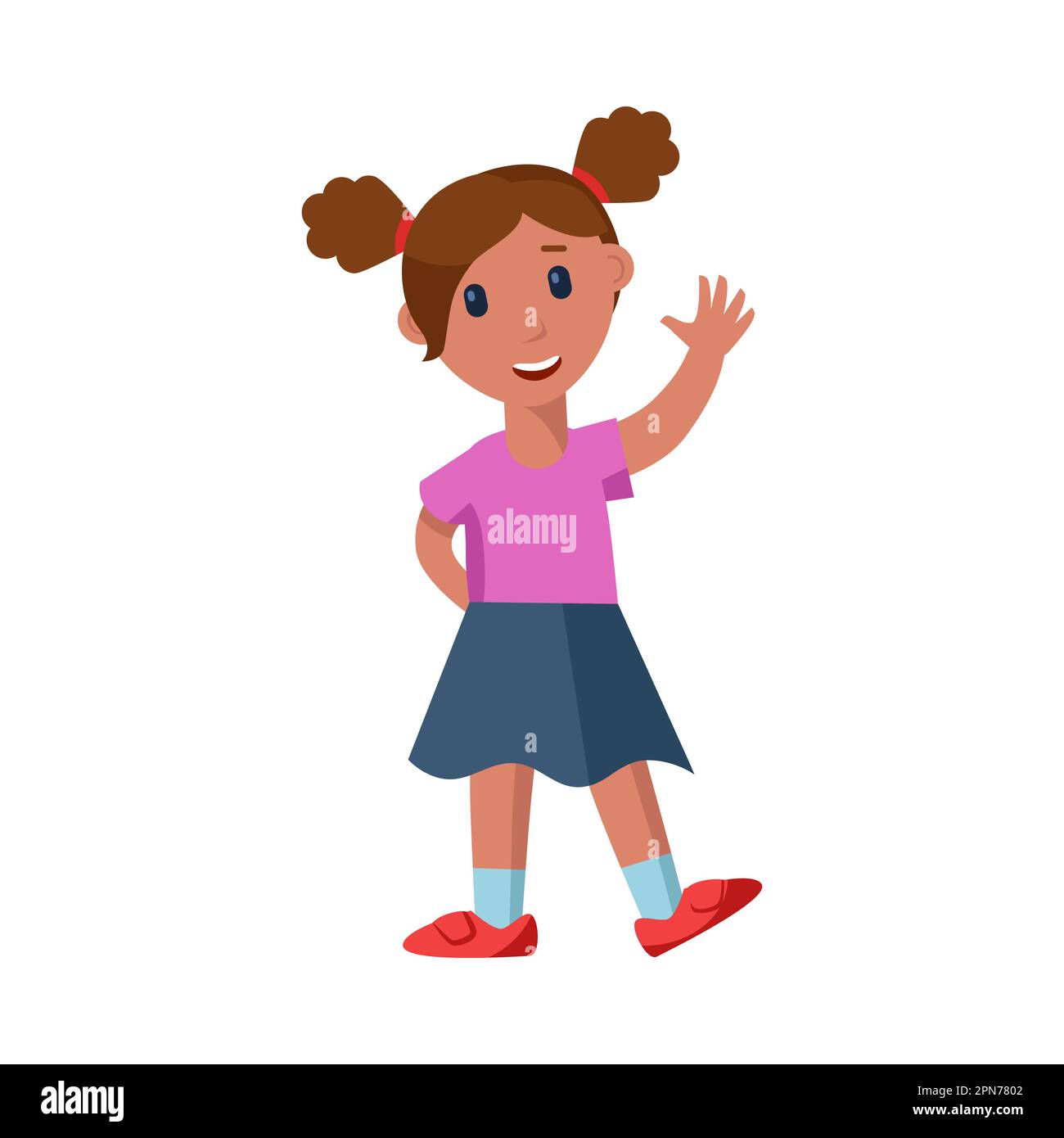 Cute little girl waving hello cartoon vector illustration Stock Vector ...