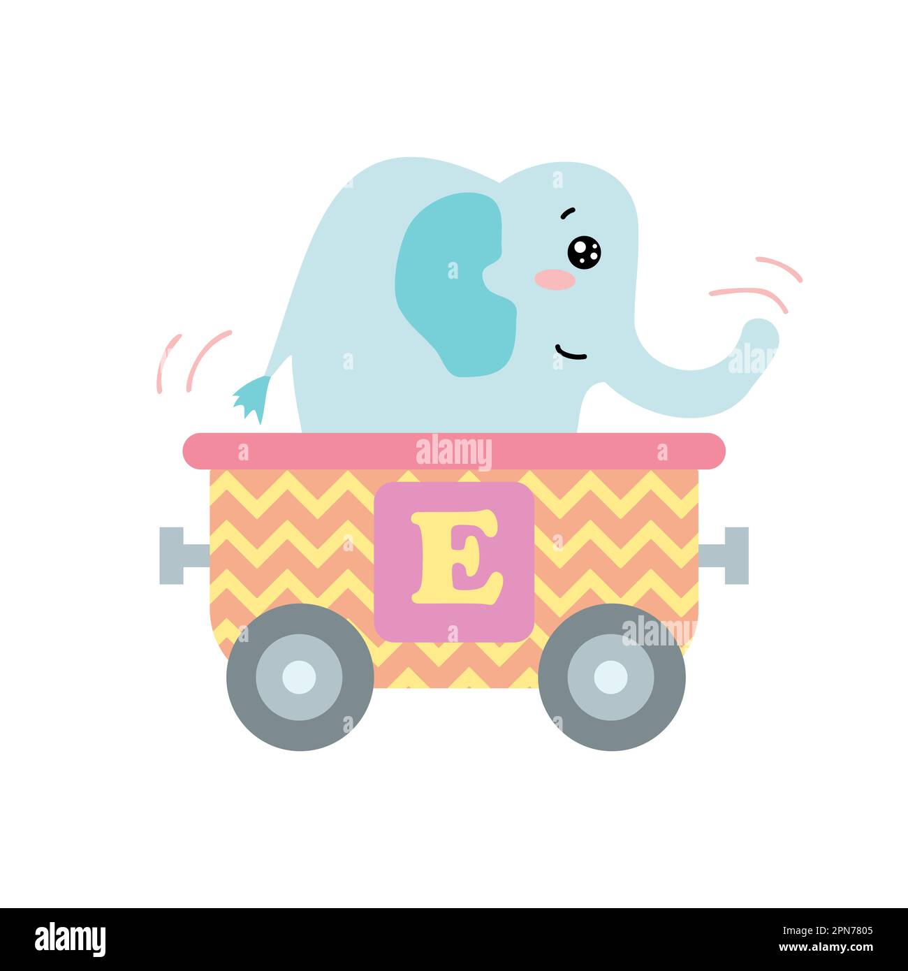 Alphabet train carriage with elephant and letter e Stock Vector Image ...