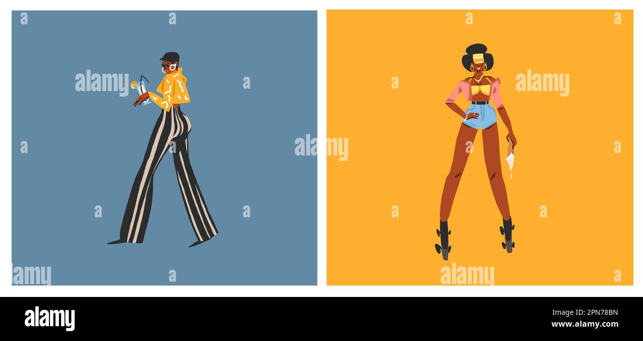 Hand drawn vector abstract modern graphic illustrations characters ...