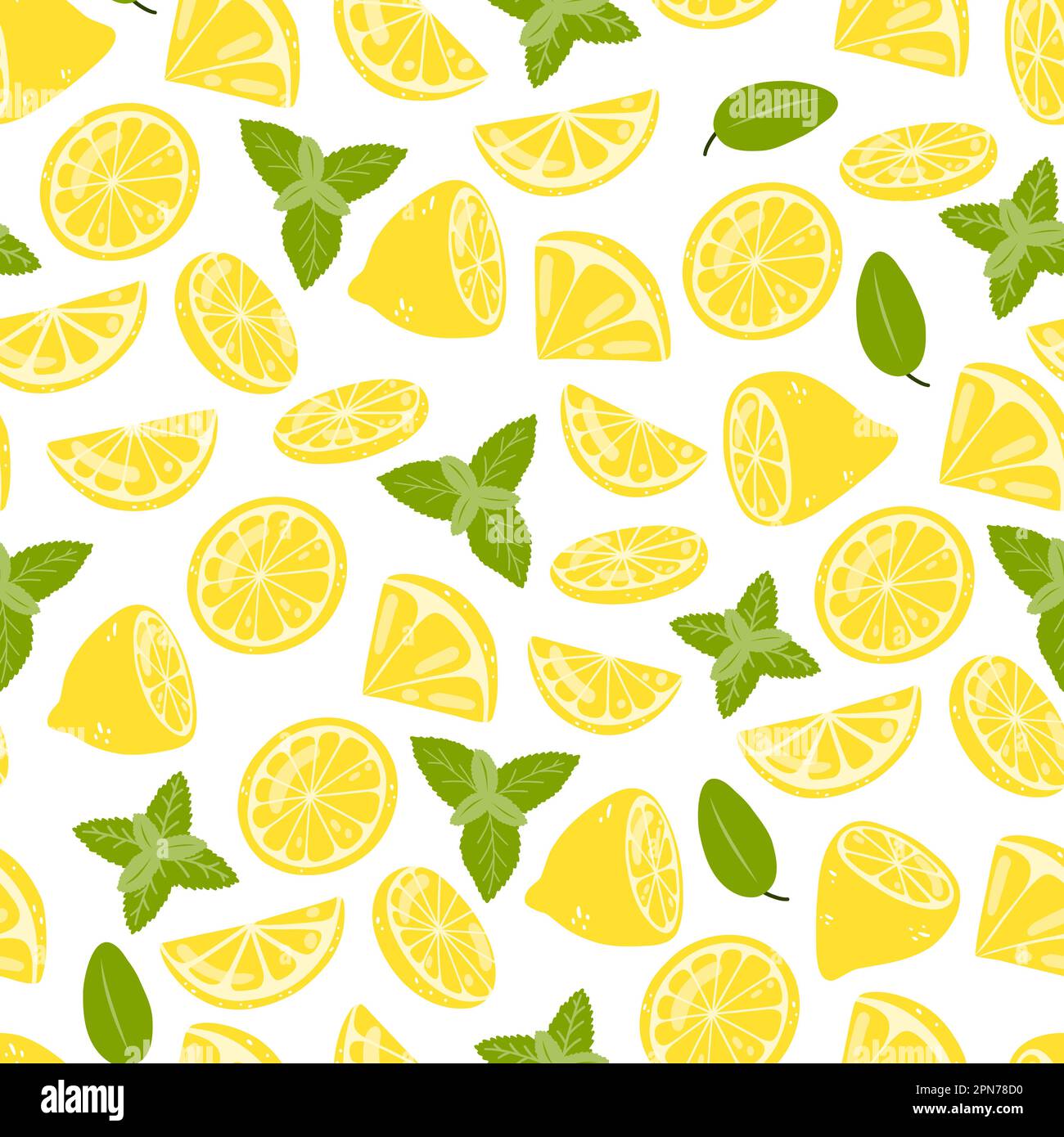Seamless pattern with lemons and mint. Vector background with hand ...