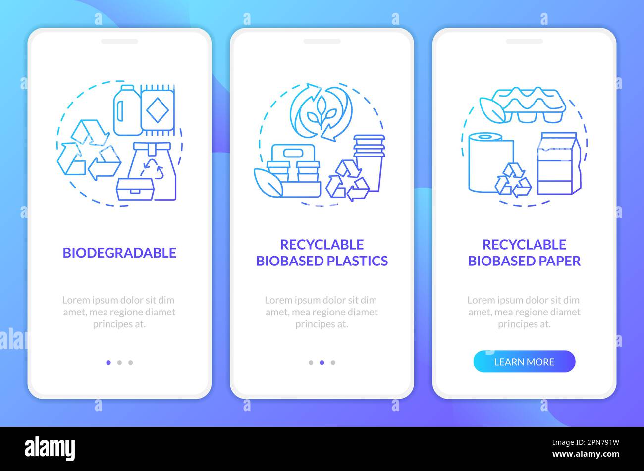 Biobased materials blue gradient onboarding mobile app screen Stock ...
