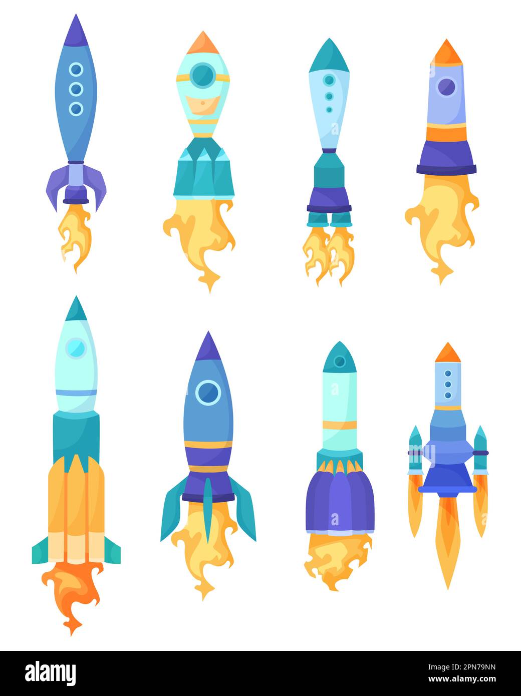 Colorful flying rockets vector illustration set Stock Vector Image ...