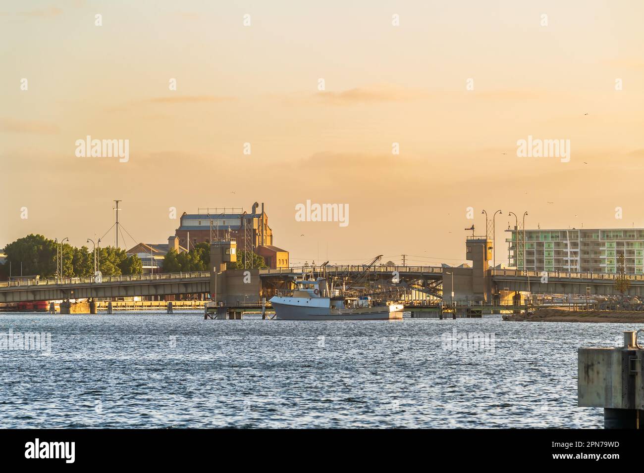 Industrial area of Port Adelaide with a fish boat and the Birkenhead ...