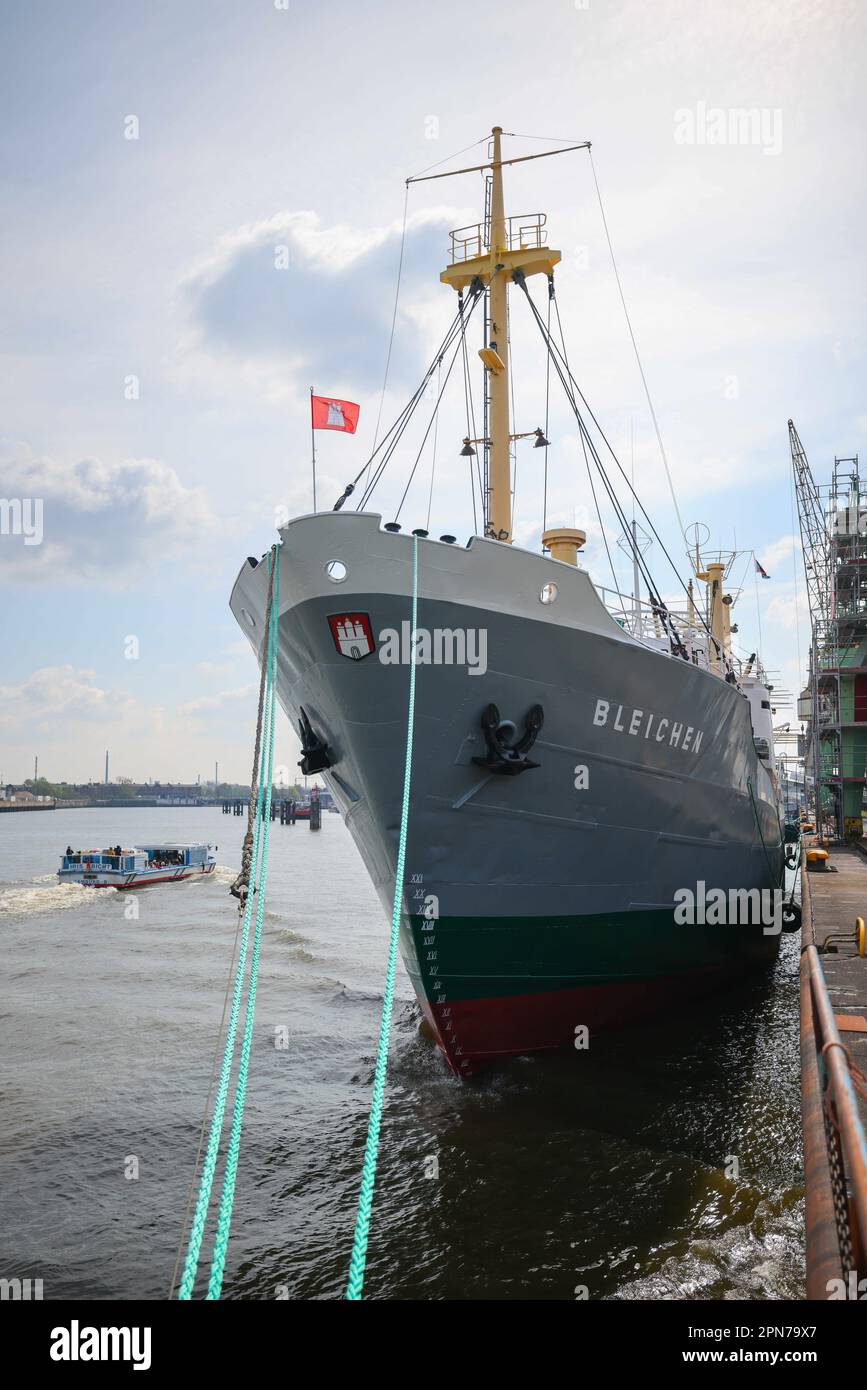 Hamburg, Germany. 17th Apr, 2023. The museum ship MS Bleichen lies at ...