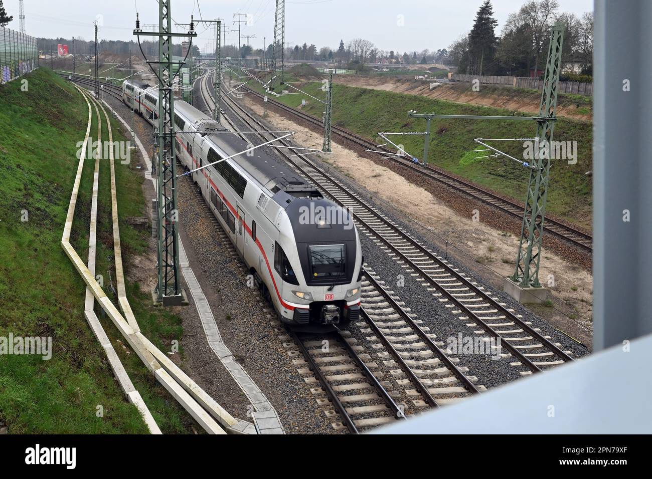 Blankenfelde Mahlow, Germany. 17th Apr, 2023. A train runs on the ...
