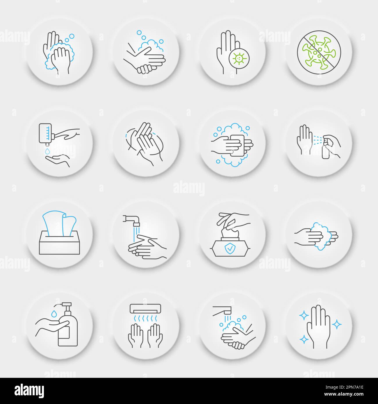 Wash Your Hands Line Icon Set Health Symbols Collection Vector Sketches Neumorphic Ui Ux