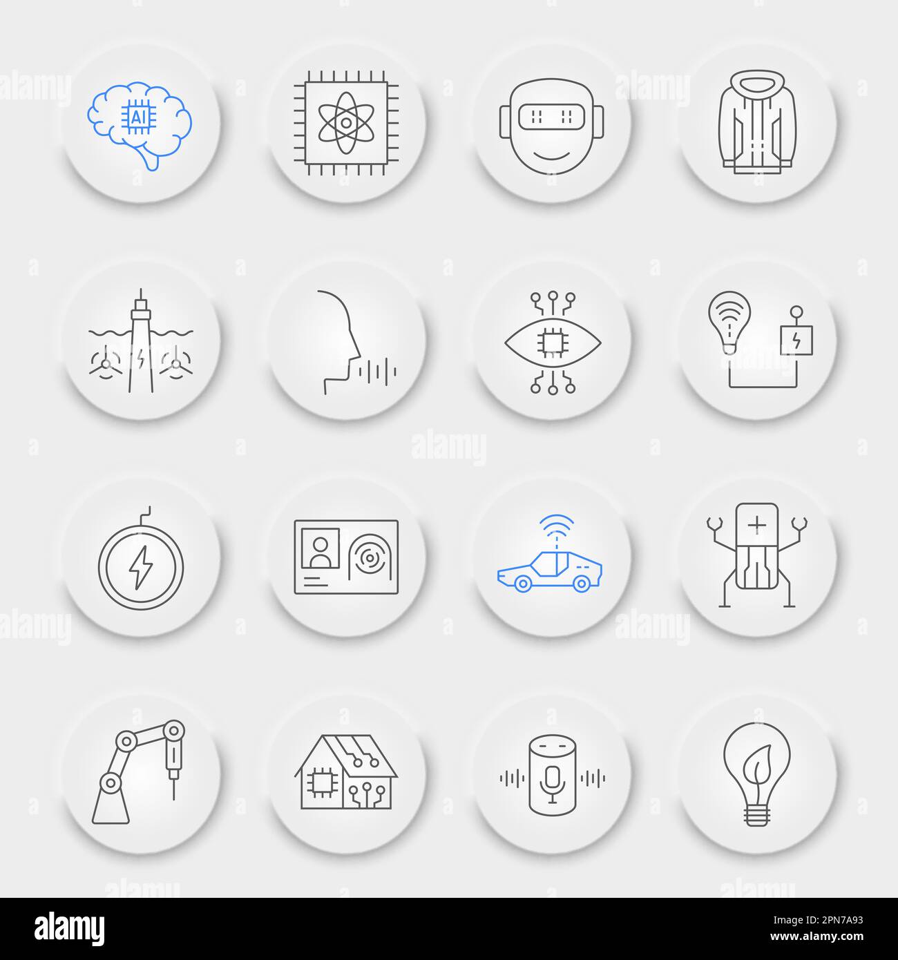 Future technology line icon set, innovation symbols collection, vector sketches, neumorphic UI ...