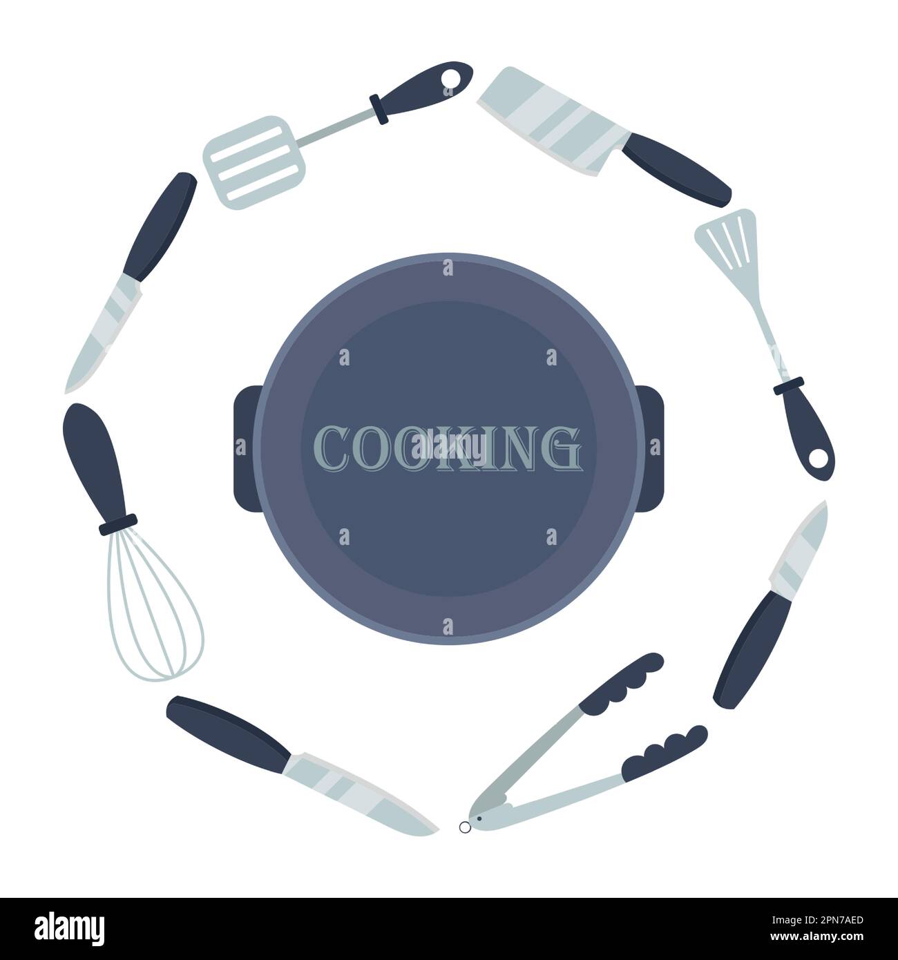 Different utensils around cooking badge vector illustration Stock ...