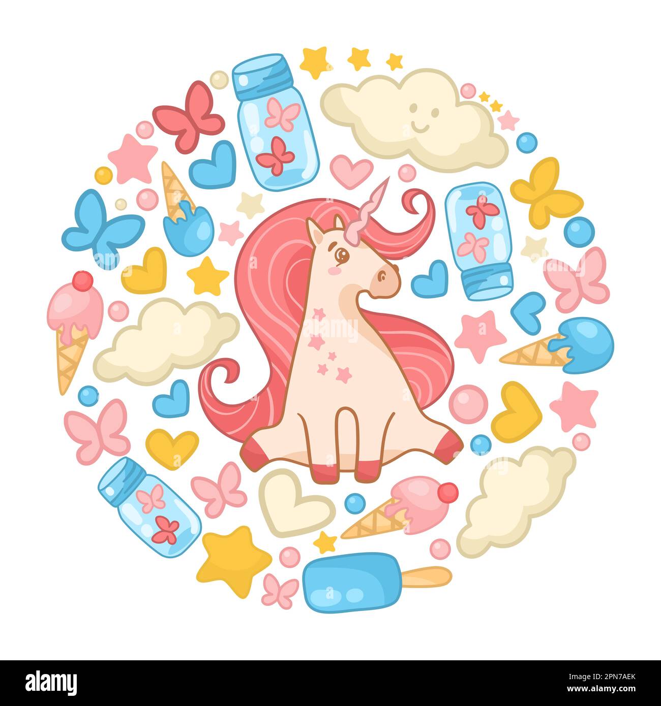 Unicorn surrounded with cute patterns vector illustration Stock Vector ...