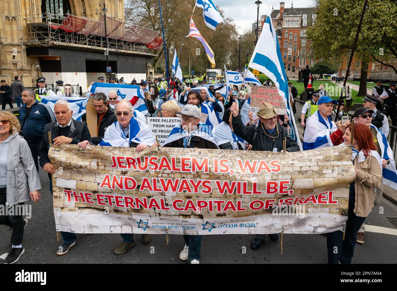 London, UK. 16 April 2023. Pro Israeli counter protest at Al Quds march ... London, UK. 16 April 2023. Pro Israeli counter protest at Al Quds march ...