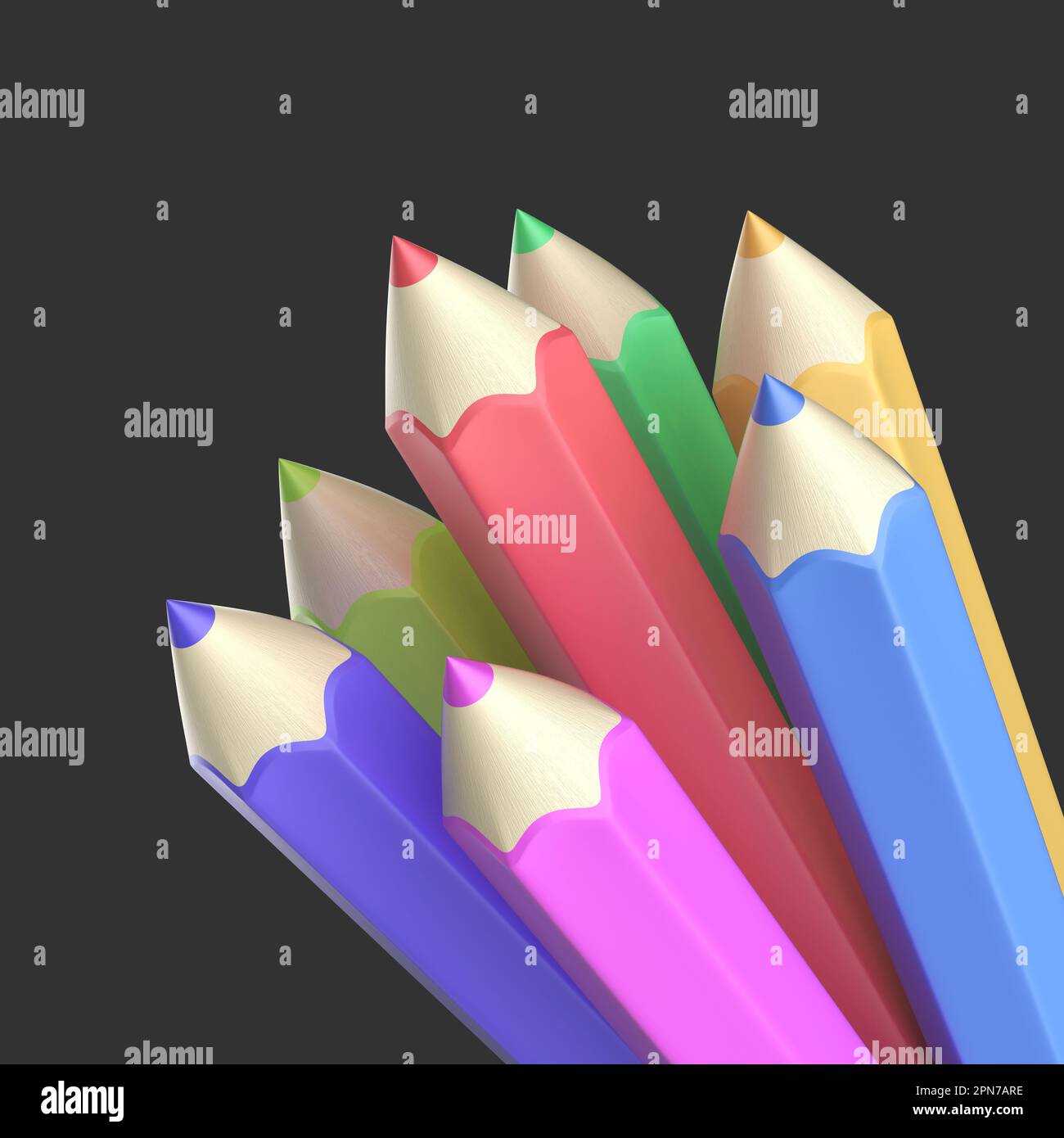 Group of seven cartoon style colored pencils on grey background Stock ...