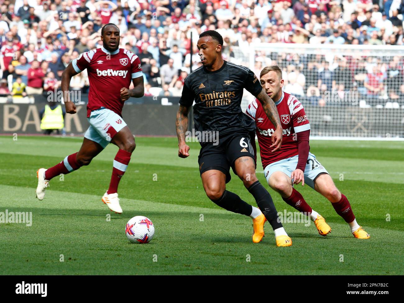 Gabriel Magalhaes of Arsenal during English Premier League soccer match ...
