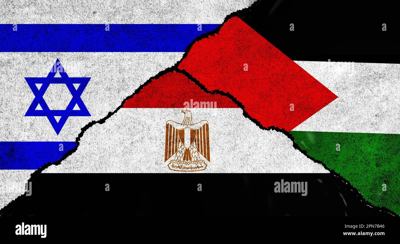 Palestine, Egypt and Israel flag together on a textured background ...
