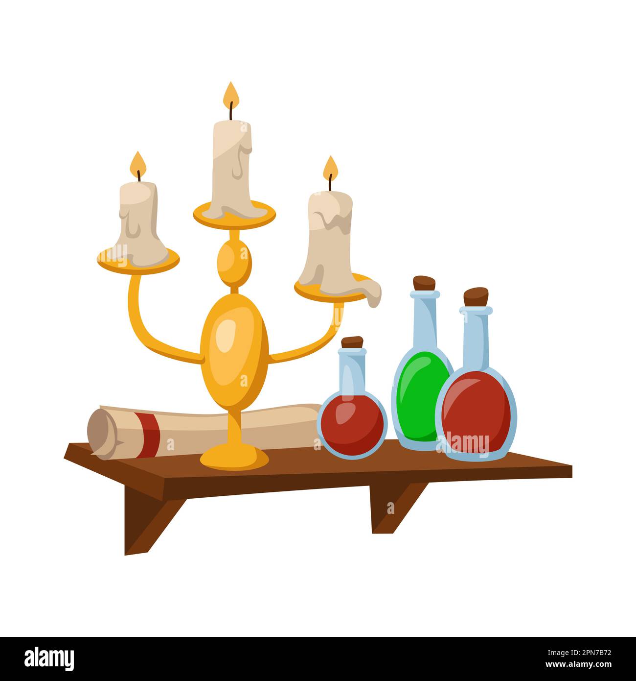 Wizard shelf with candles and potions vector illustration Stock Vector ...
