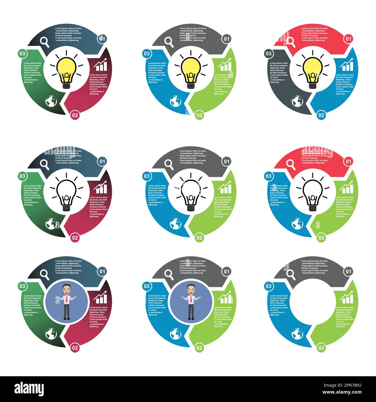 Set of Chart infographic business template icon, pie circle diagram ...