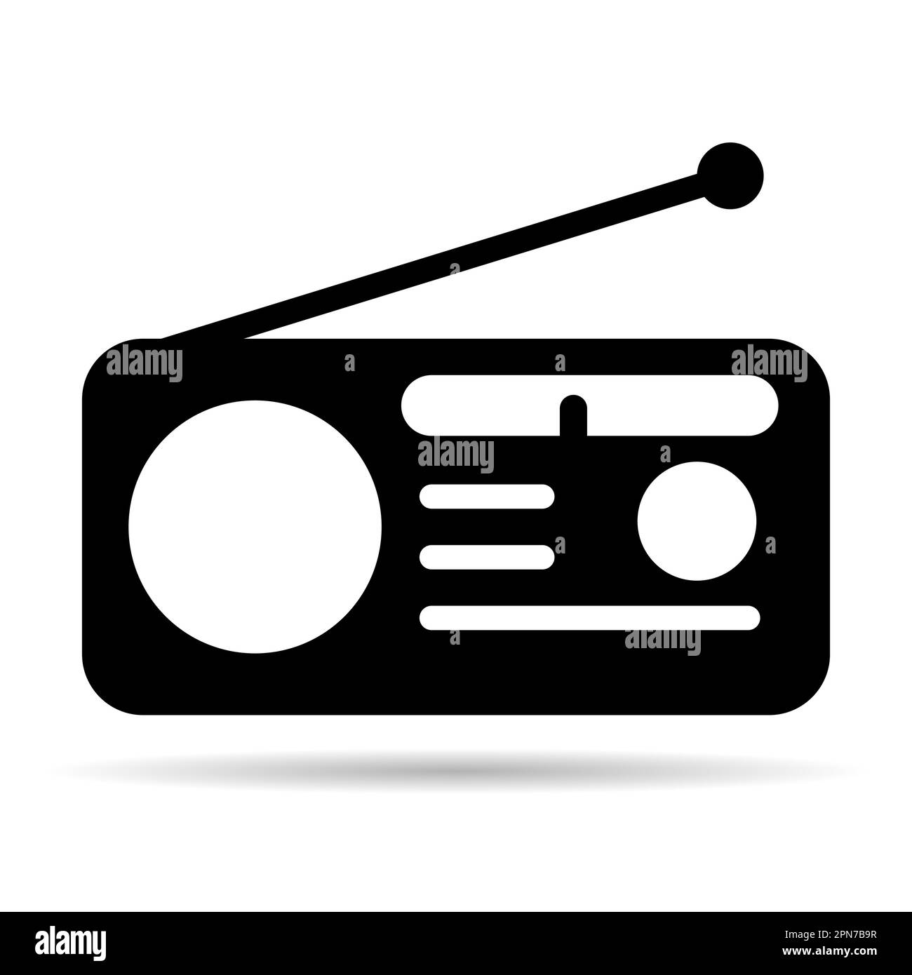 Retro radio station icon shadow, flat isolated music sound media button ...