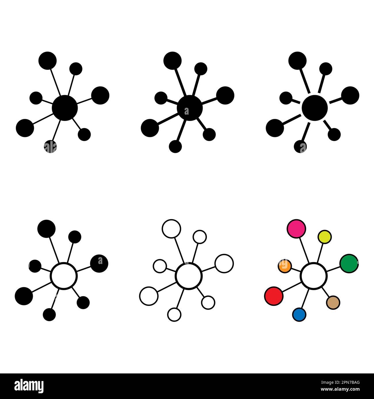 Set of Hub flat network icon, connect structure vector symbol isolated ...