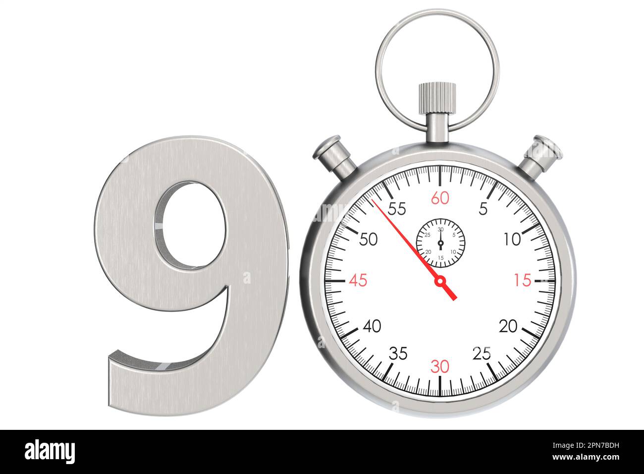 Metal stopwatch isolated for number 90, 3D rendering Stock Photo - Alamy