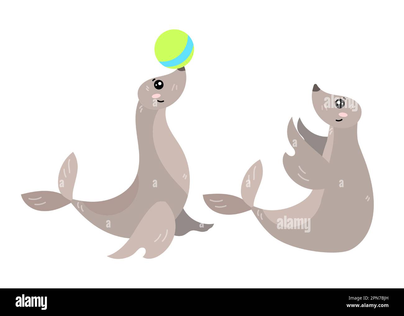 Cute comic seals playing with ball together vector illustration Stock ...