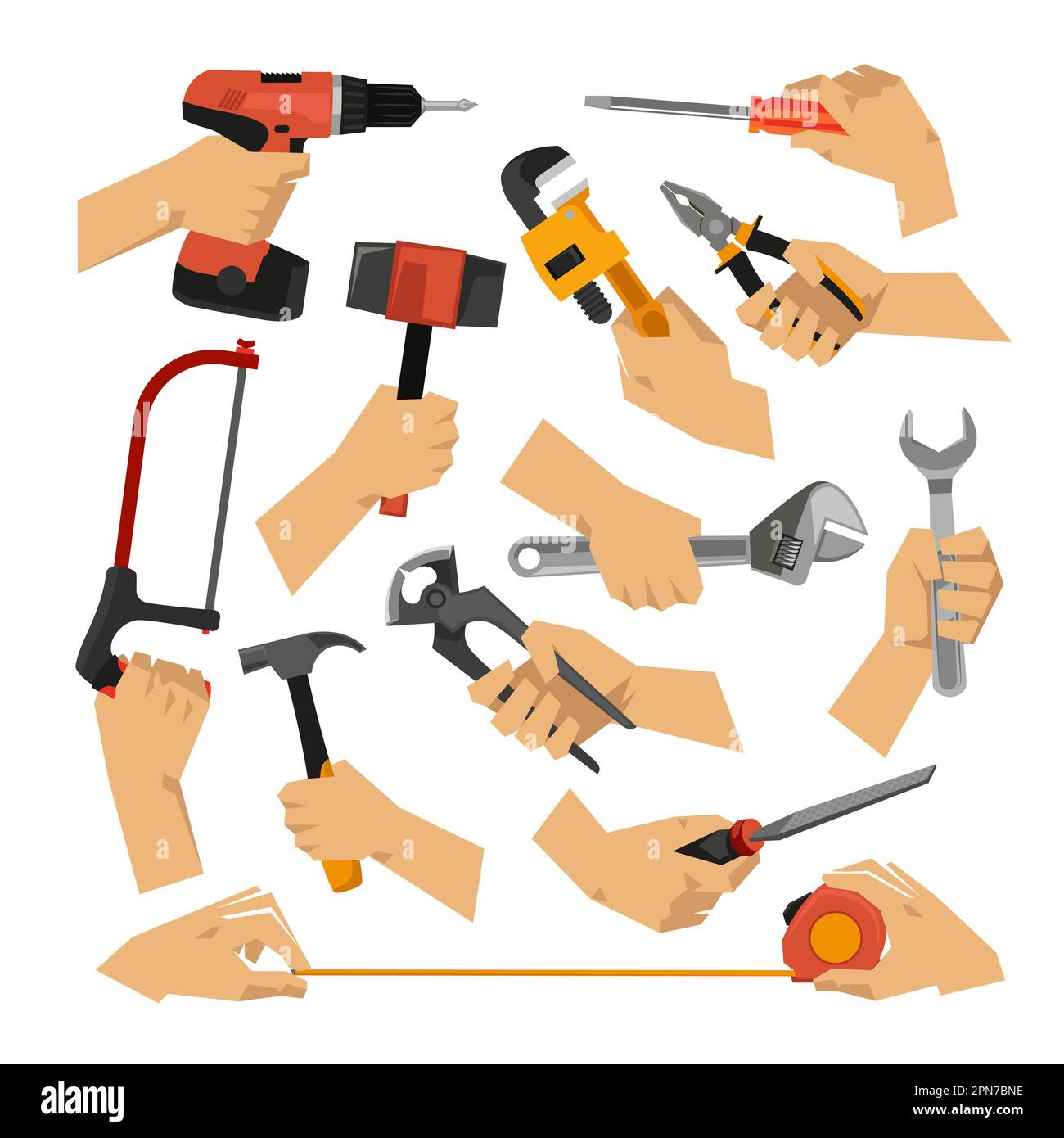 Hands of craftsmen holding tools vector illustrations set Stock Vector ...
