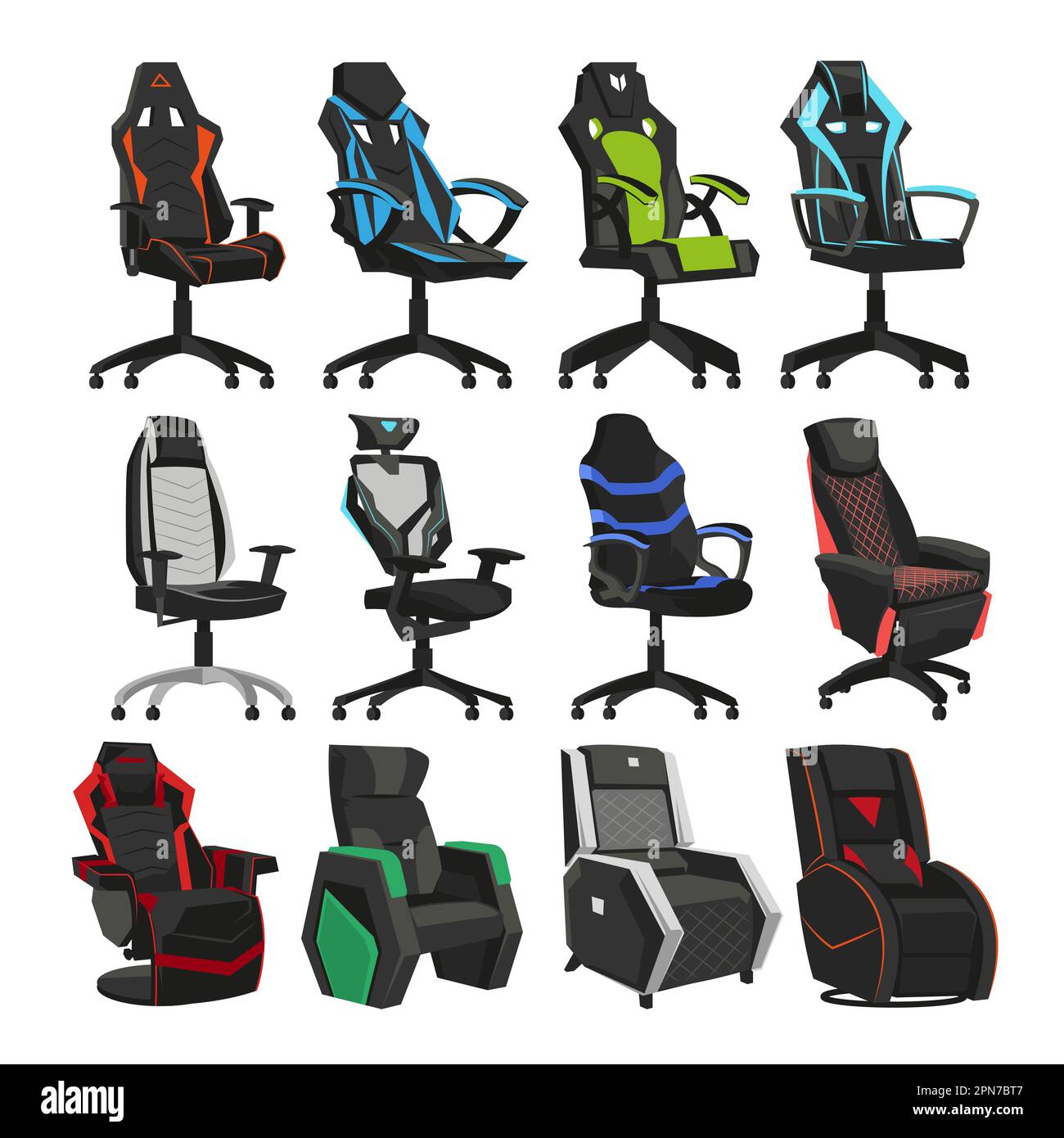 Different chairs for gamers vector illustrations set Stock Vector Image ...