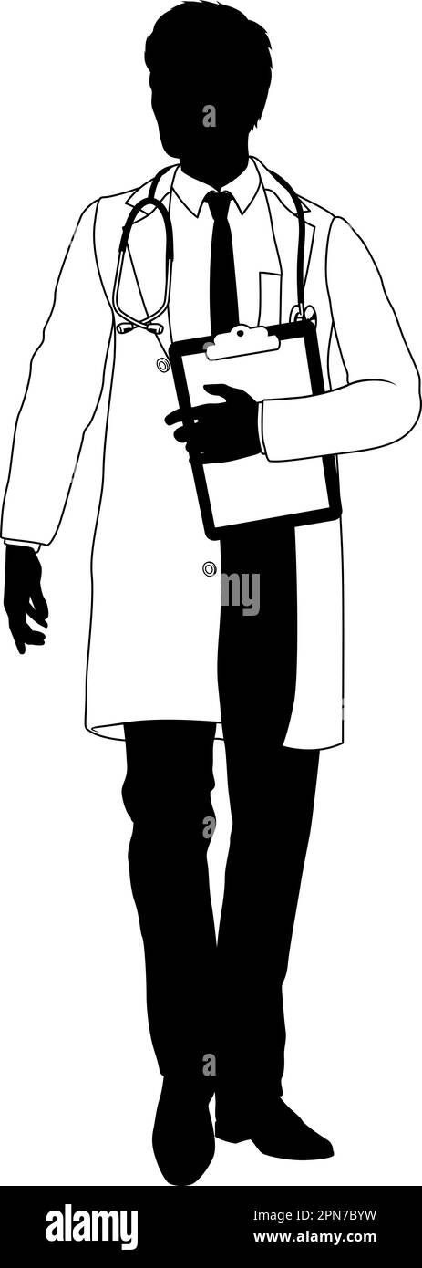 Doctor Man and Clipboard Medical Silhouette Person Stock Vector Image ...