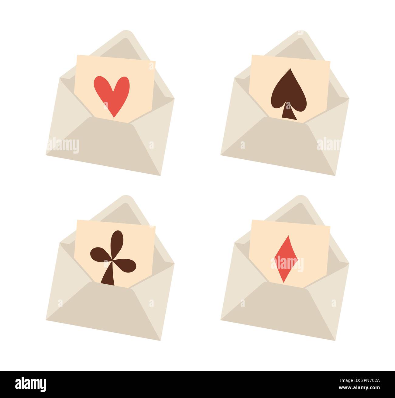Open envelopes with card symbols vector illustrations set Stock Vector ...