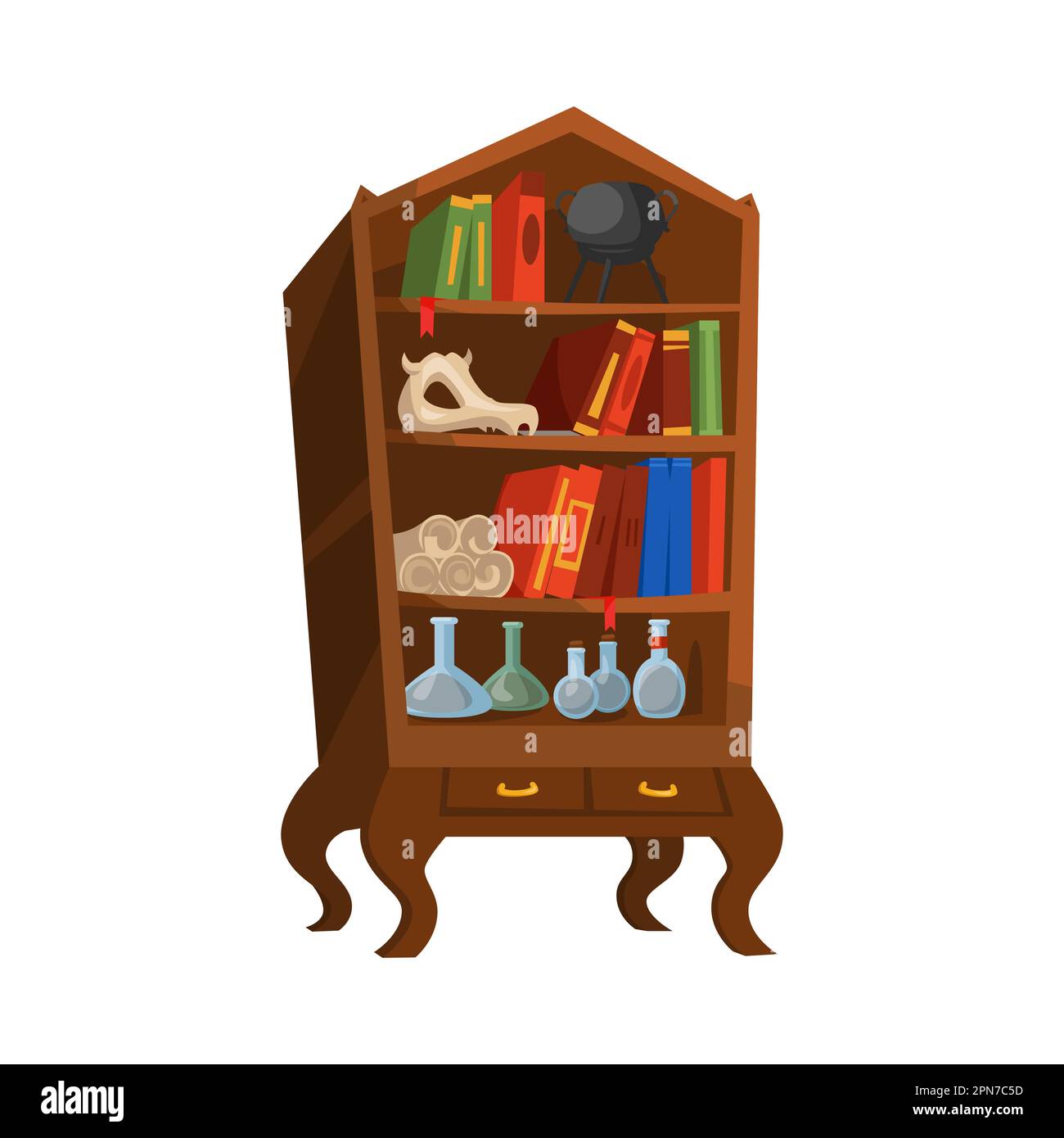 Wizard cupboard with books and skull vector illustration Stock Vector ...