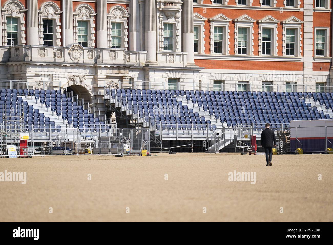 Seating surrounds Horse Guards Parade, London, where preparations are ...