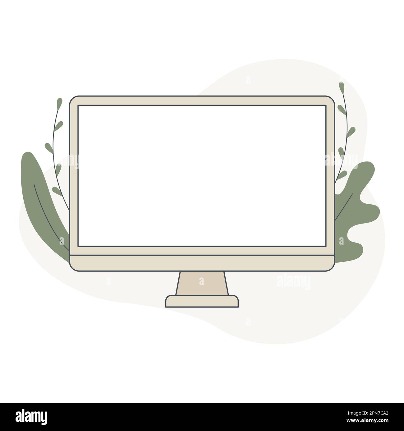 Computer with blank empty display screen for copy space on workplace ...