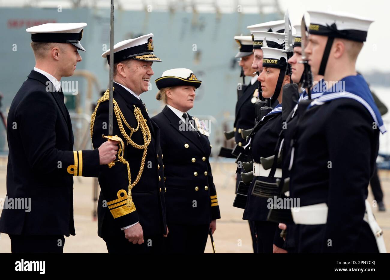 Second Sea Lord Vice Admiral Martin Connell (2nd left) and Commander ...
