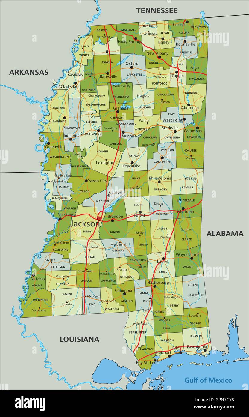 Highly detailed editable political map with separated layers ...