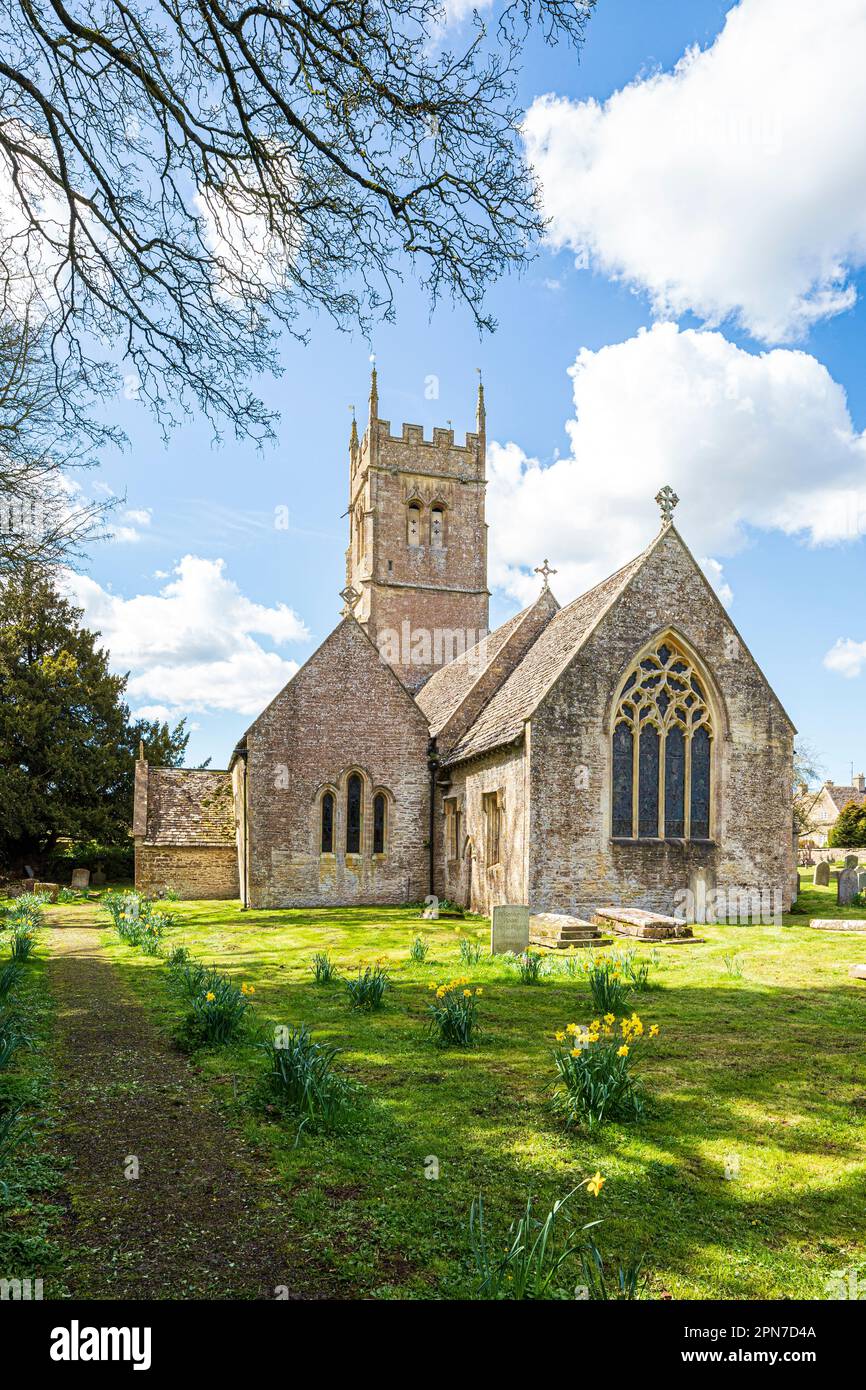 Springtime at St Matthews church in the Cotswold village of Coates ...