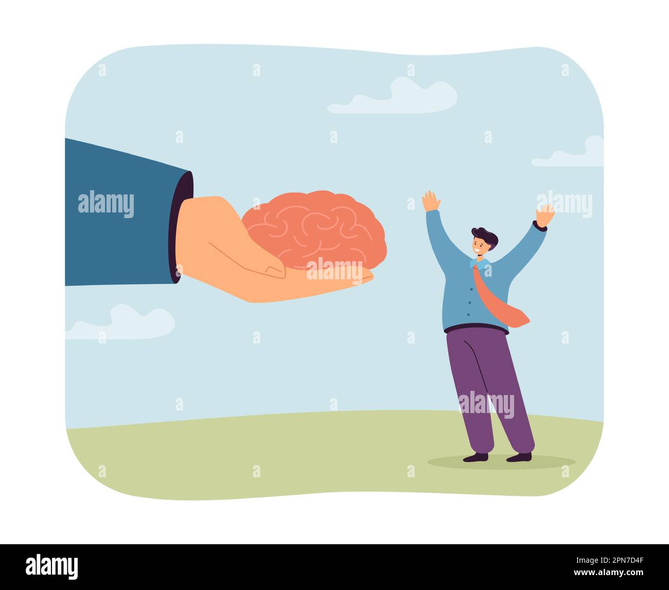 Hand giving human brain to happy tiny employee Stock Vector Image & Art ...