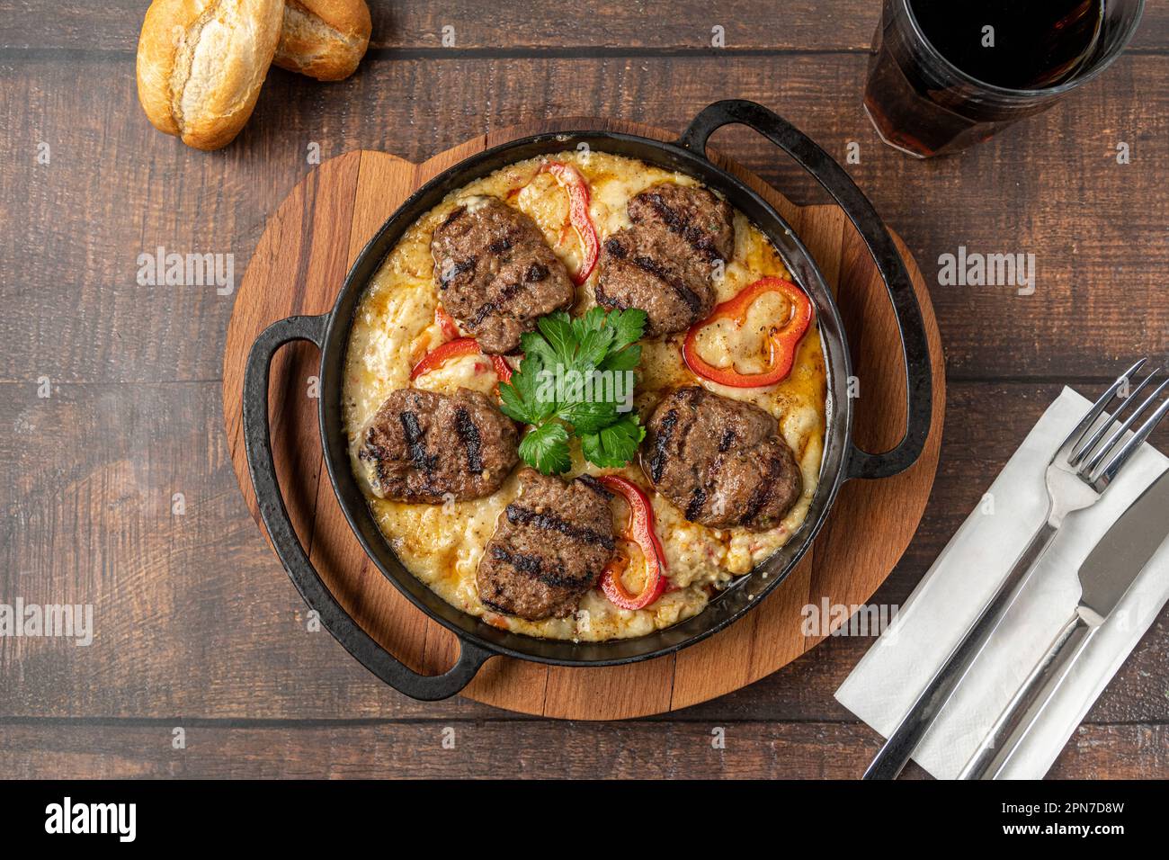 Meatballs with alinazik sauce. Traditional turkish meatballs on ...
