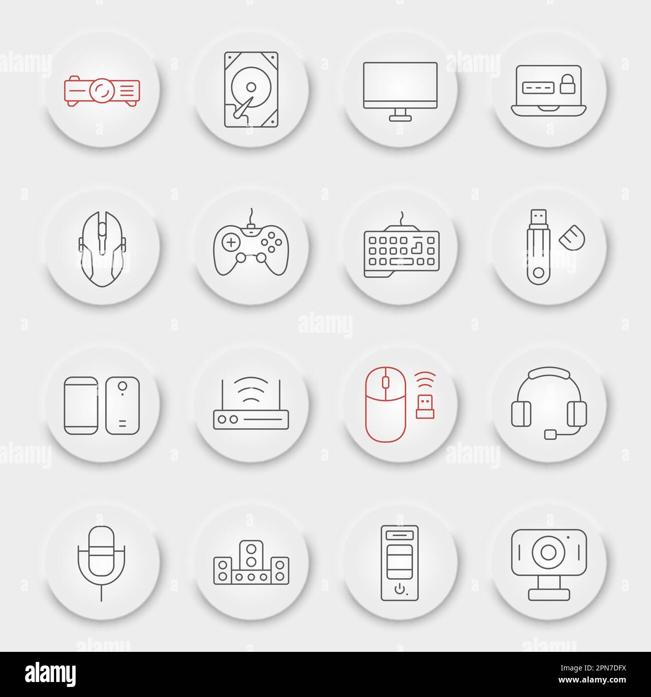 Devices Line Icon Set Technology Symbols Collection Vector Sketches Neumorphic Ui Ux Buttons