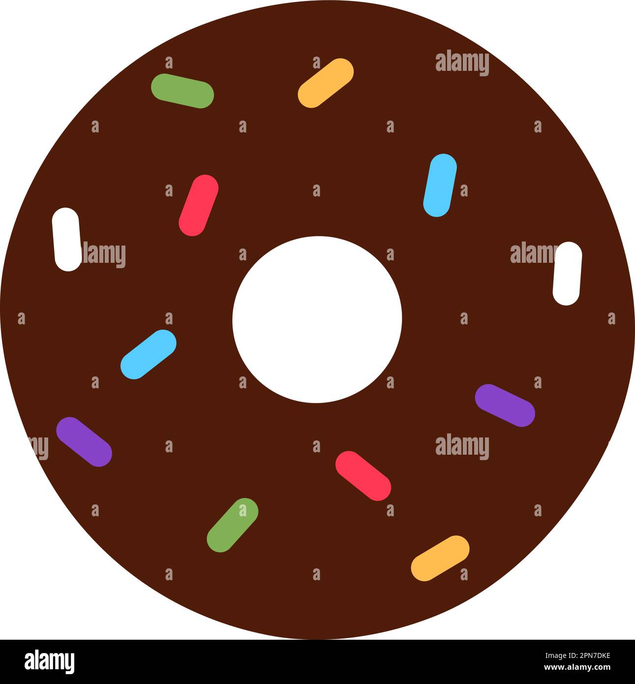 Flat chocolate glazed donut isolated on white background with colorful ...