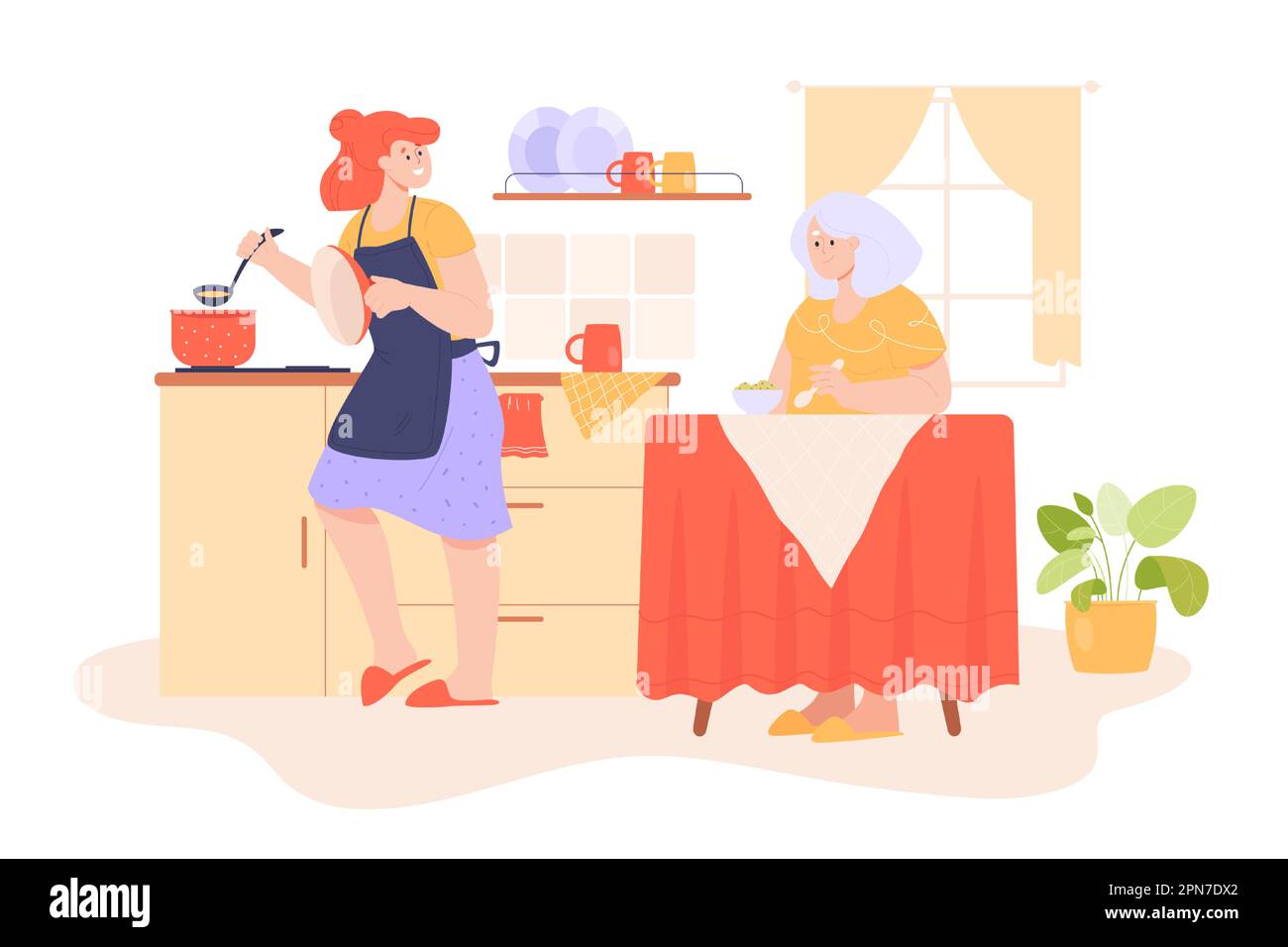 Elderly young cooking Stock Vector Images - Alamy