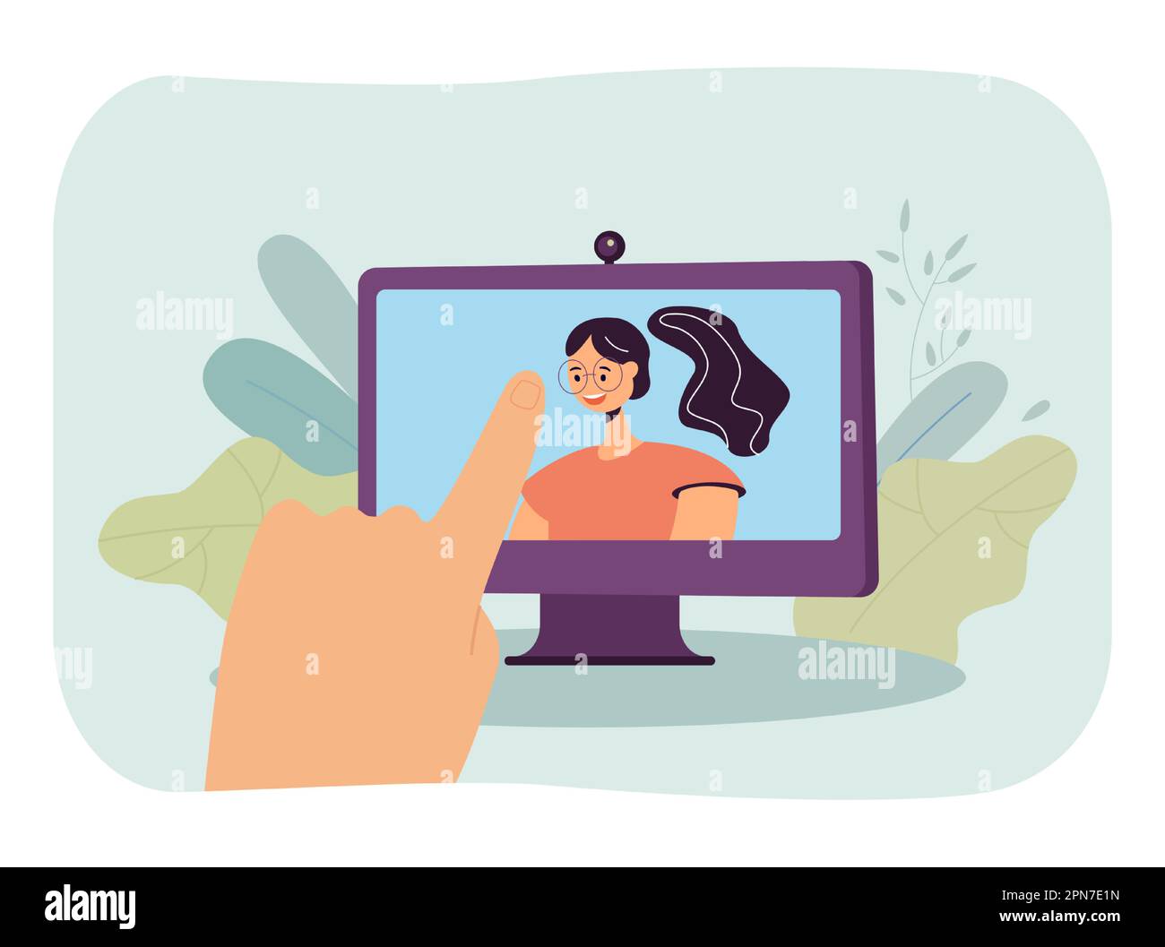 Human hand pointing at computer camera flat vector illustration Stock ...